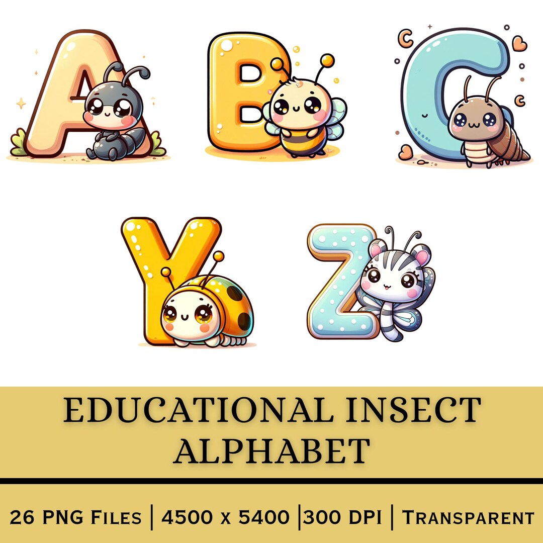 Educational Insect Alphabet A to Z PNG | Learning Bug Letters Classroom ...