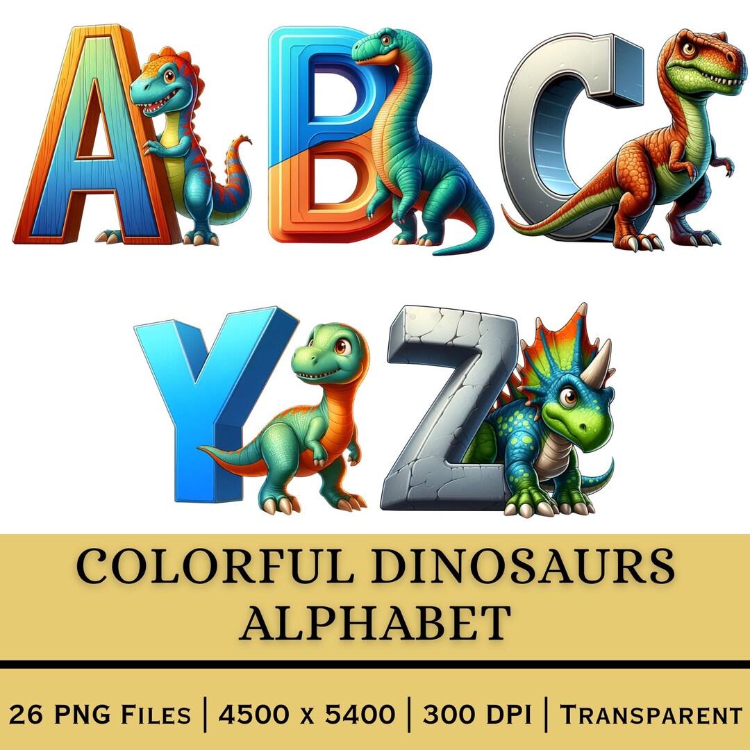 Colorful Dinosaur Alphabet PNG A–Z | Dino Letters Set | Kids Learning ...