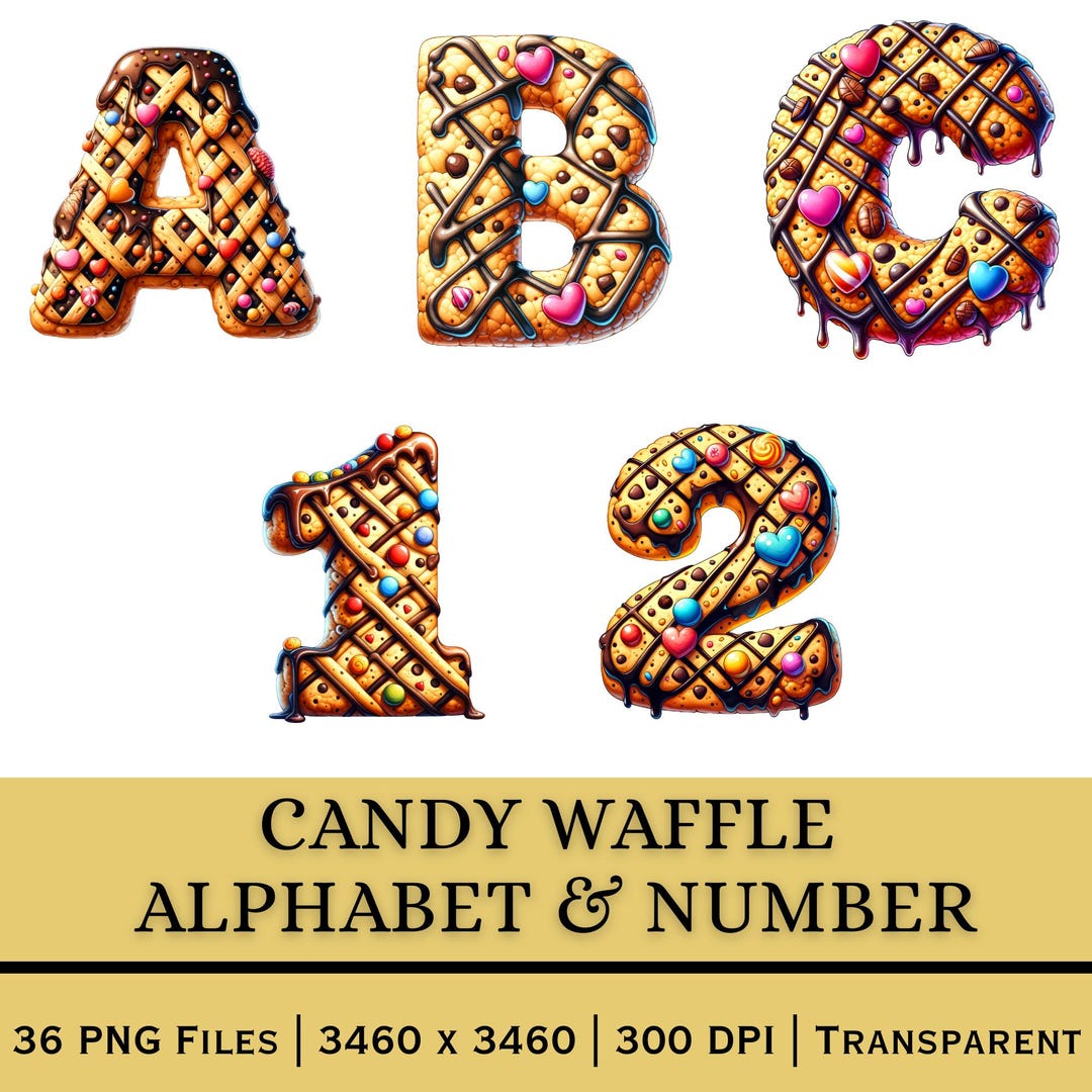 Candy Waffle Alphabet Numbers PNG | Dessert Letter Set (digital ...