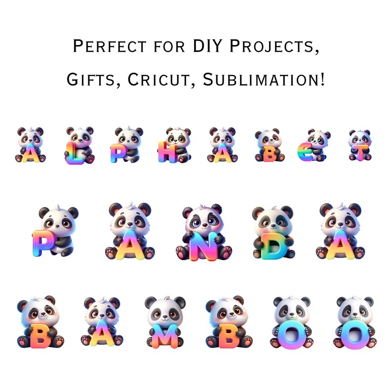 Panda Alphabet PNG Bundle | A-Z Letters, 0-9 Numbers (digital Download ...