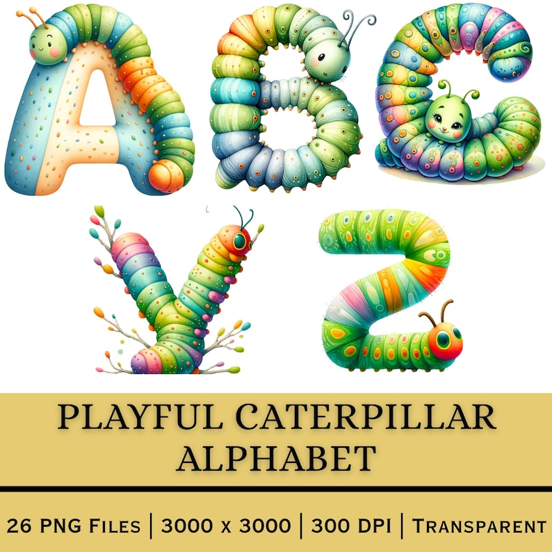 Playful Caterpillar Alphabet A to Z PNG | Garden Insect Letters Kids ...