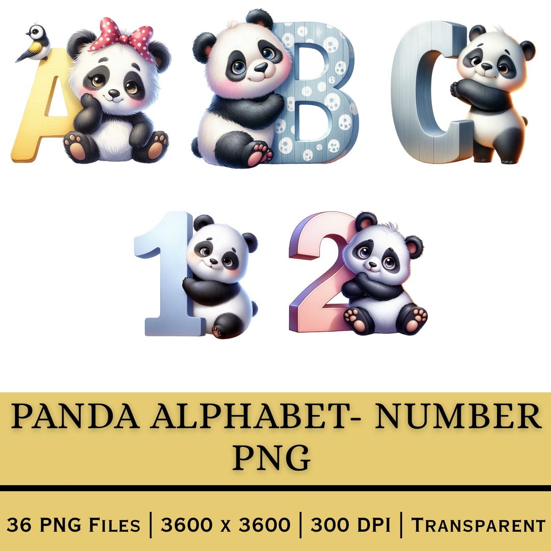 Panda Alphabet Numbers PNG | Kids Learning, Nursery Classroom (digital ...