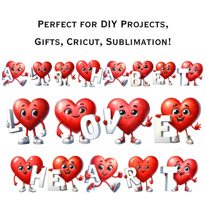 Heart Alphabet PNG | Love Letter & Number Set (digital Download) - Etsy ...