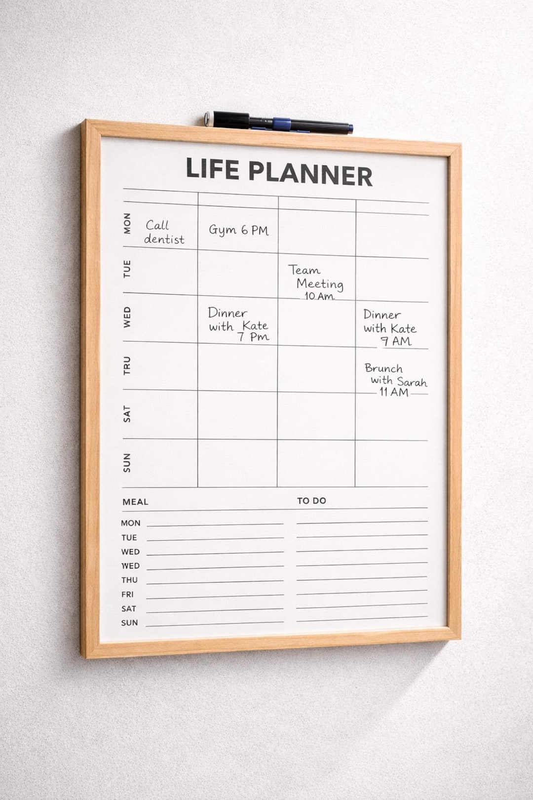 Reusable Weekly Wall Planner Dry Erase Board With Wooden Frame - Etsy