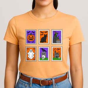 Halloween Postal Stamp Svg Png | Retro Witch Cat Ghost Bats Bundle ...