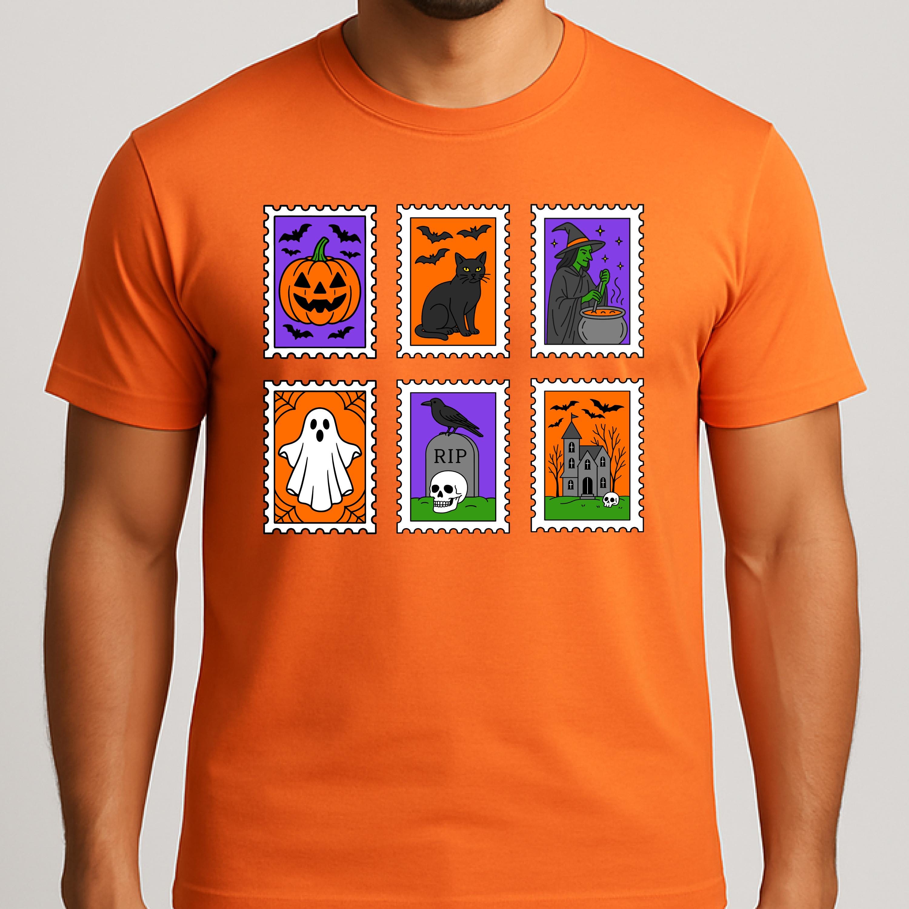 Halloween Postal Stamp Svg Png | Retro Witch Cat Ghost Bats Bundle ...