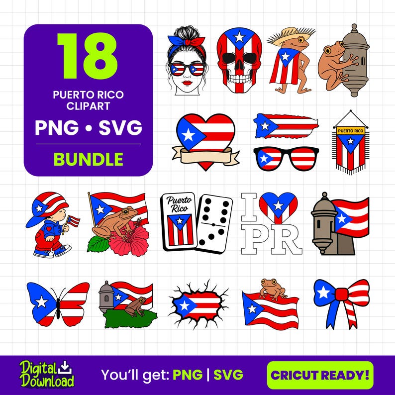 Puerto Rico Clipart Bundle | Puerto Rican Flag SVG | Boricua Png ...