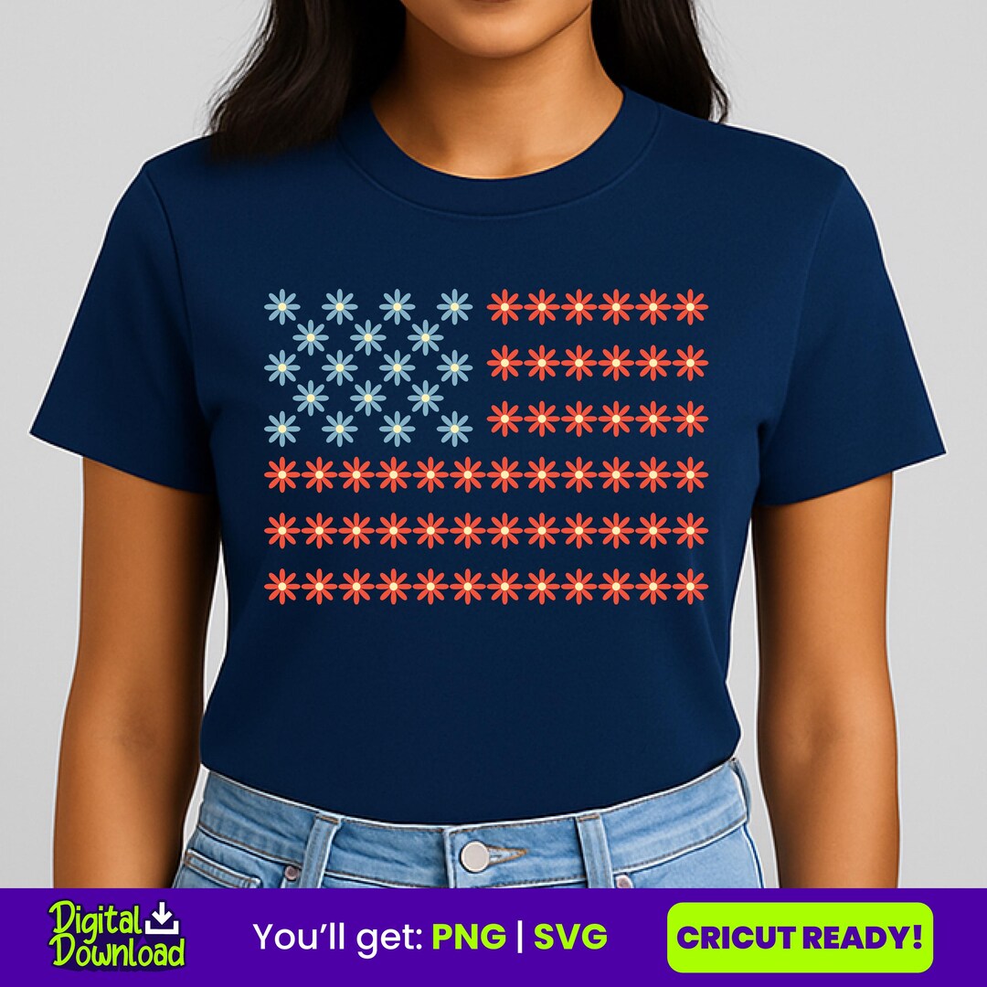 Daisy American Flag Svg Png | Floral 4th of July Cut File | Girly ...
