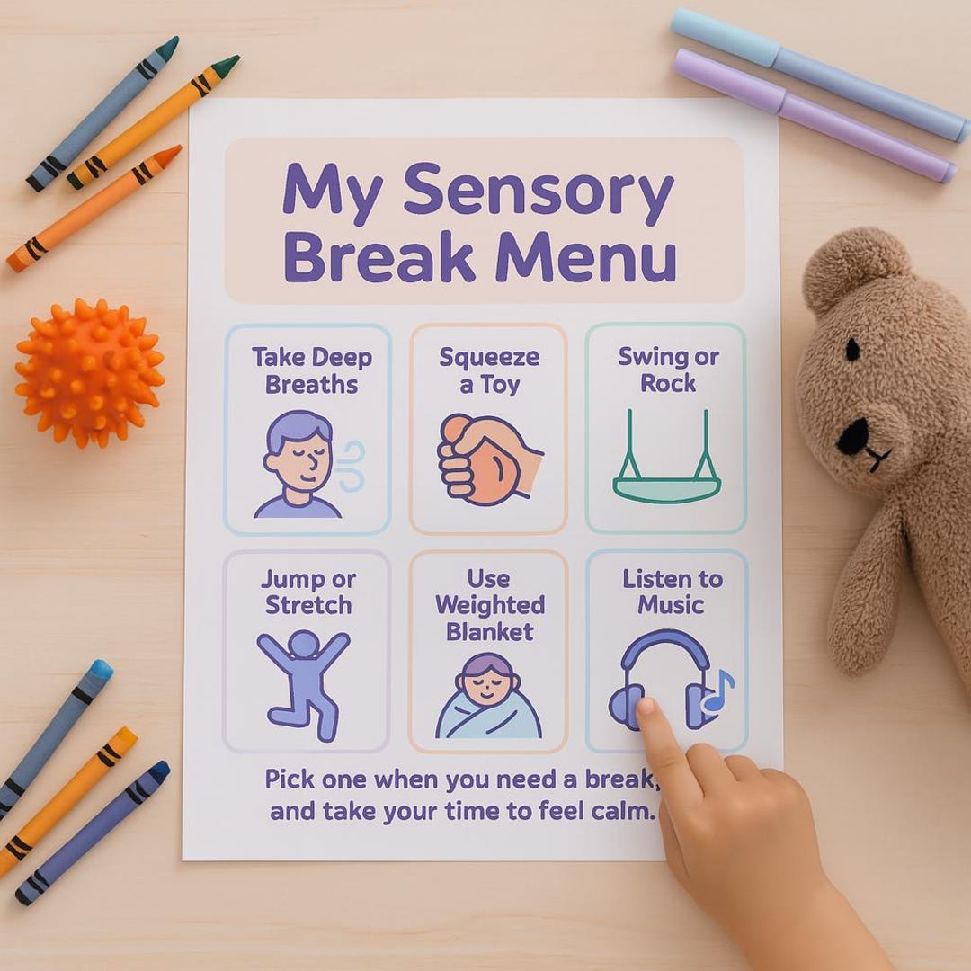 Sensory Break Menu Printable – Calm Down Choice Board for Kids | Autism ...
