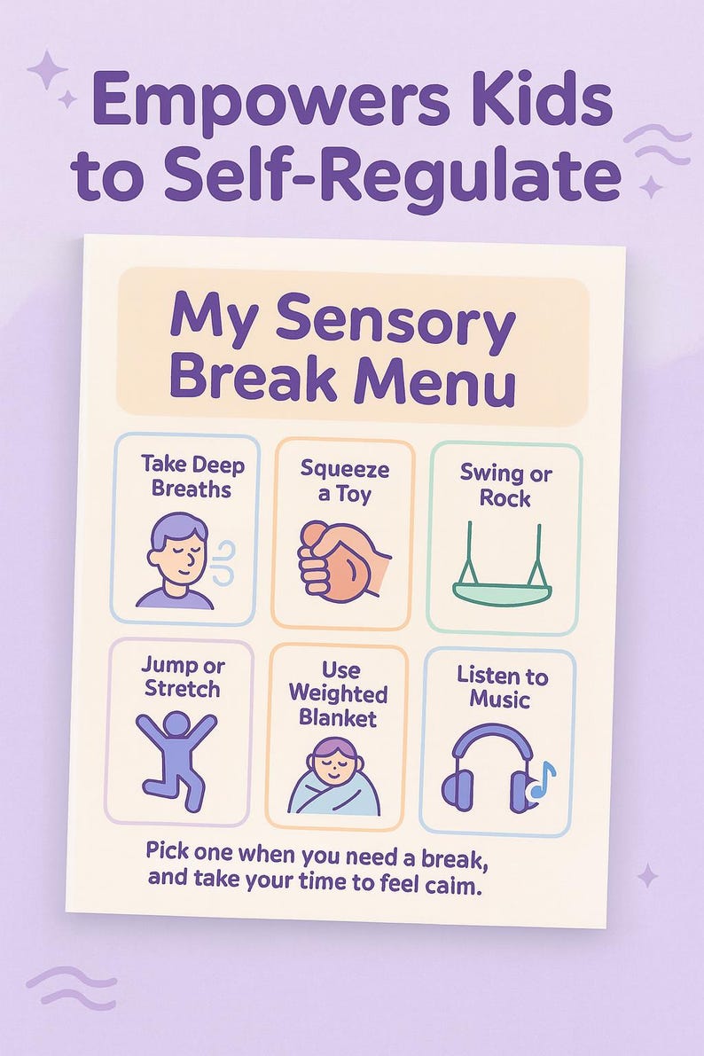 Sensory Break Menu Printable – Calm Down Choice Board for Kids | Autism ...