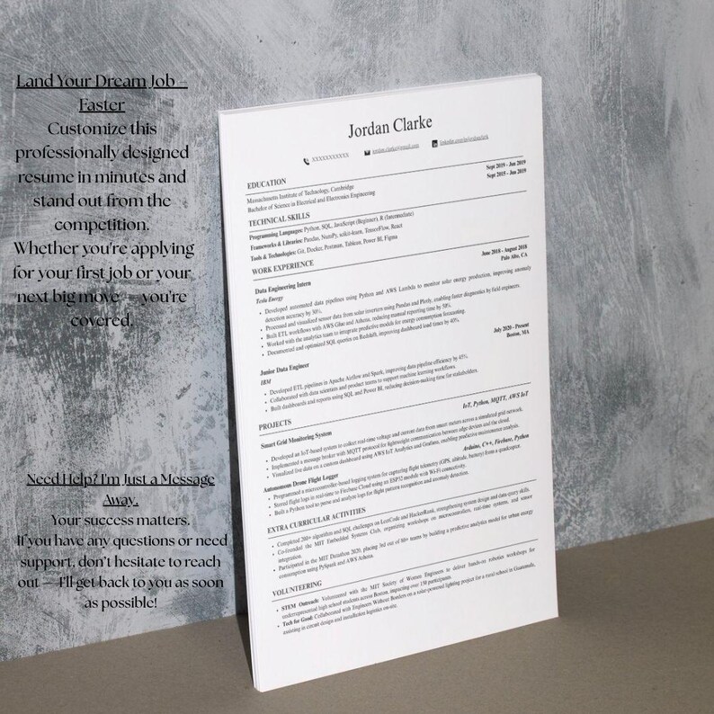 ATS Resume Template Editable in Canva, Modern & Minimalist CV, Simple ...