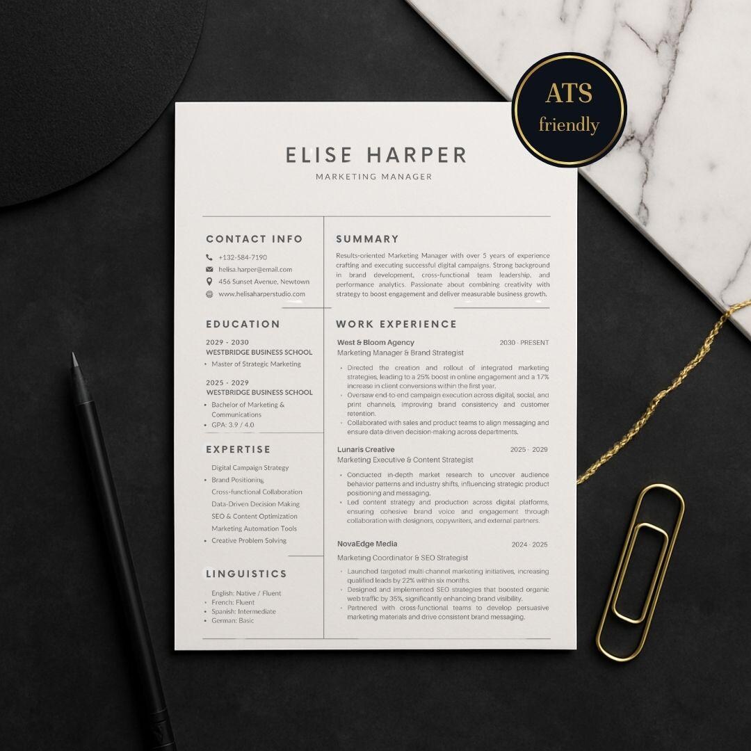 ATS Friendly Resume Mockup ATS Resume Template Clean Elegant Resume ...
