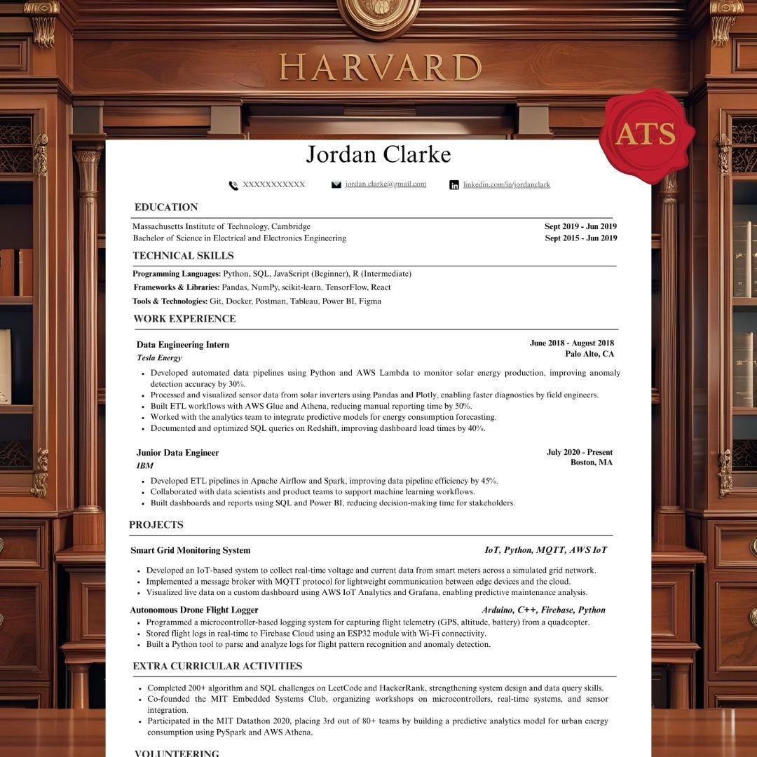 ATS Friendly Resume Mockup Harvard ATS Resume Template Clean Elegant ...