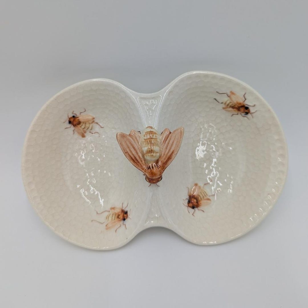 Vintage Occupied Japan Porcelain Beehive Trinket Dish Divided Cream ...