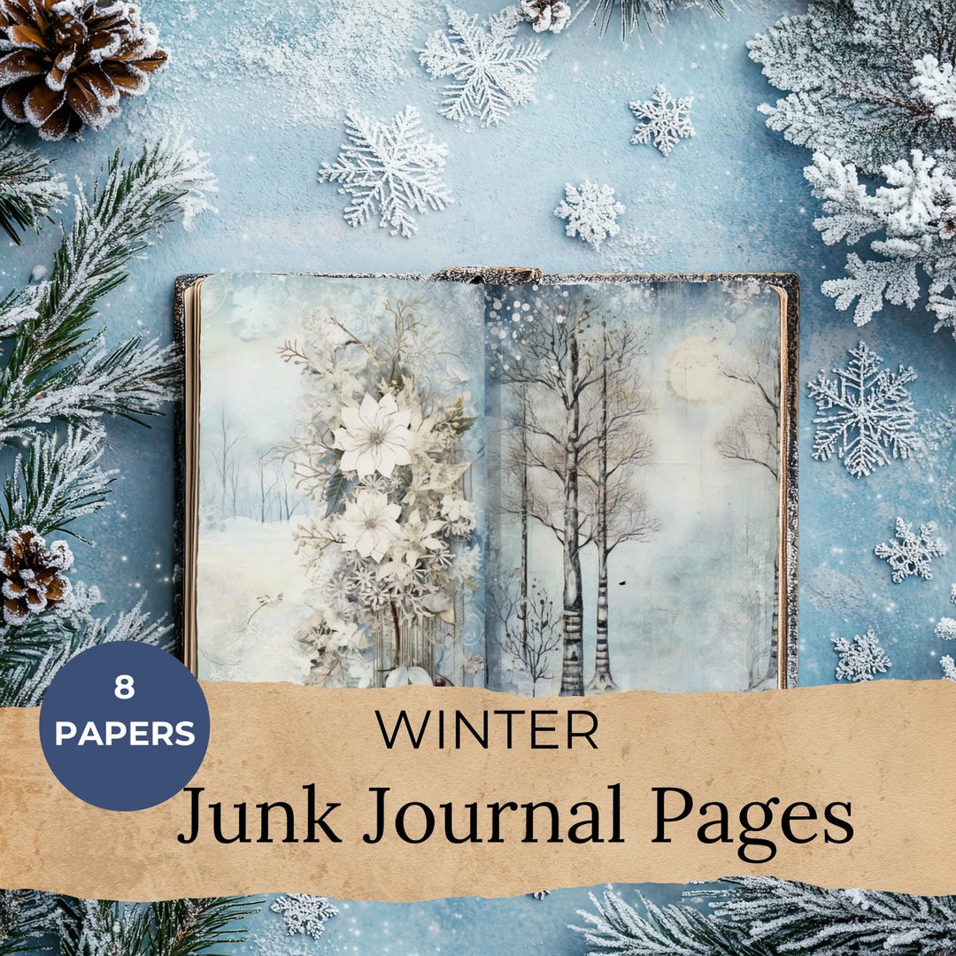 Winter Junk Journal Page, Snowy Wonderland Scrapbook Kit, Winter Junk ...