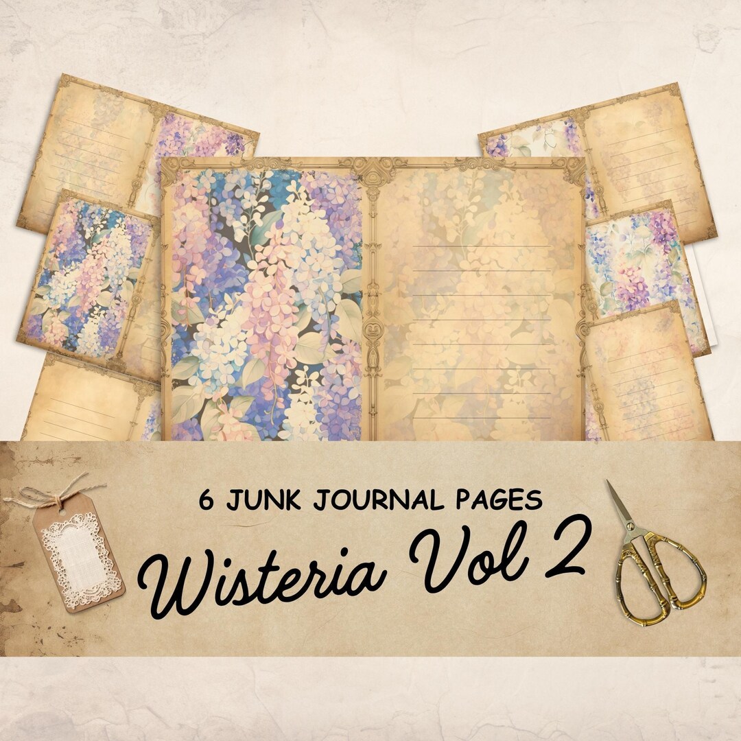 Wisteria Junk Journal Pages Digital Download, Vintage Floral Printable ...