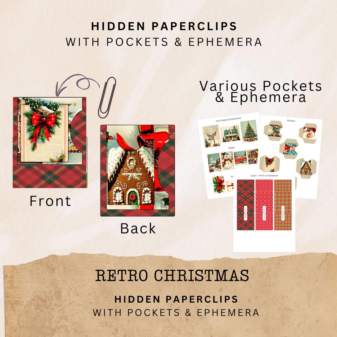Hidden Paperclip Kit:retro Christmas Junk Journal Ephemera, Winter ...
