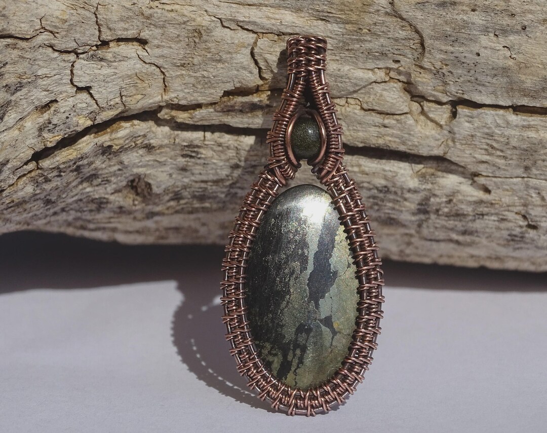 Apache Gold and Gold Sheen Obsidian Copper Wire Pendant. Wire Wrapped ...