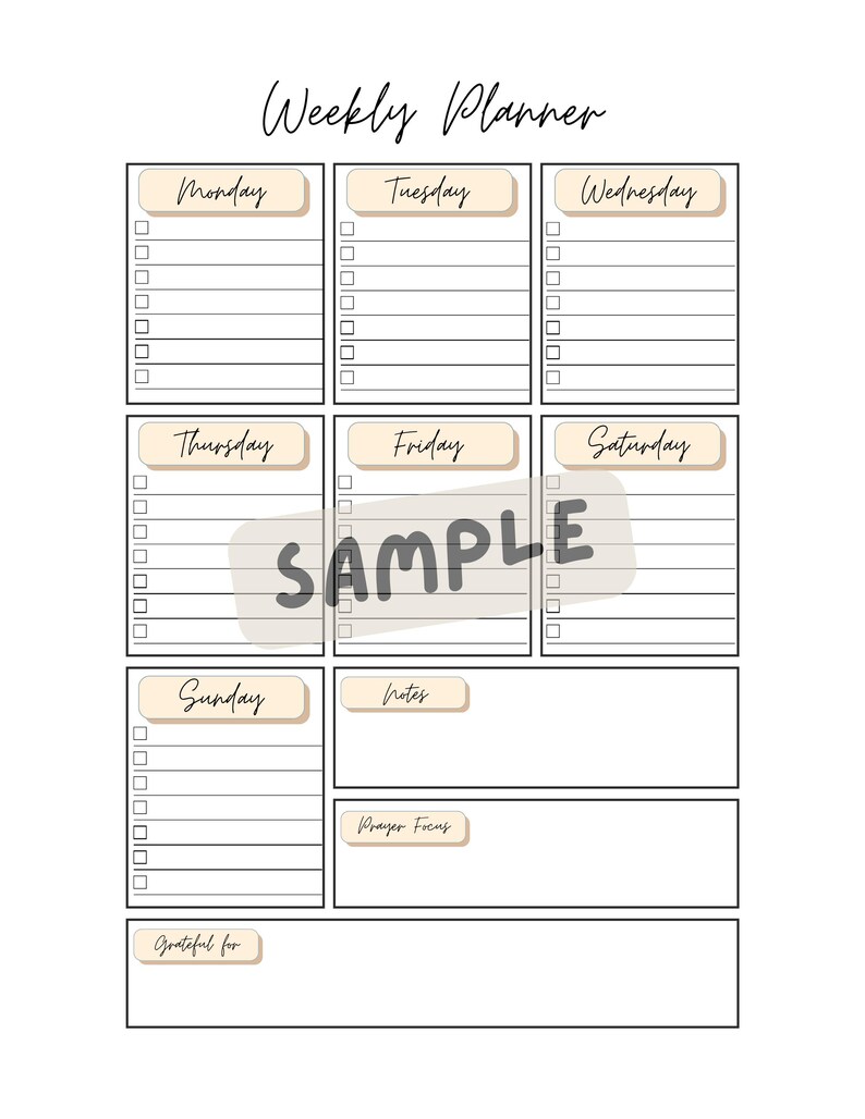 Printable Weekly Planner | Monday-sunday Layout | Prayer Focus ...