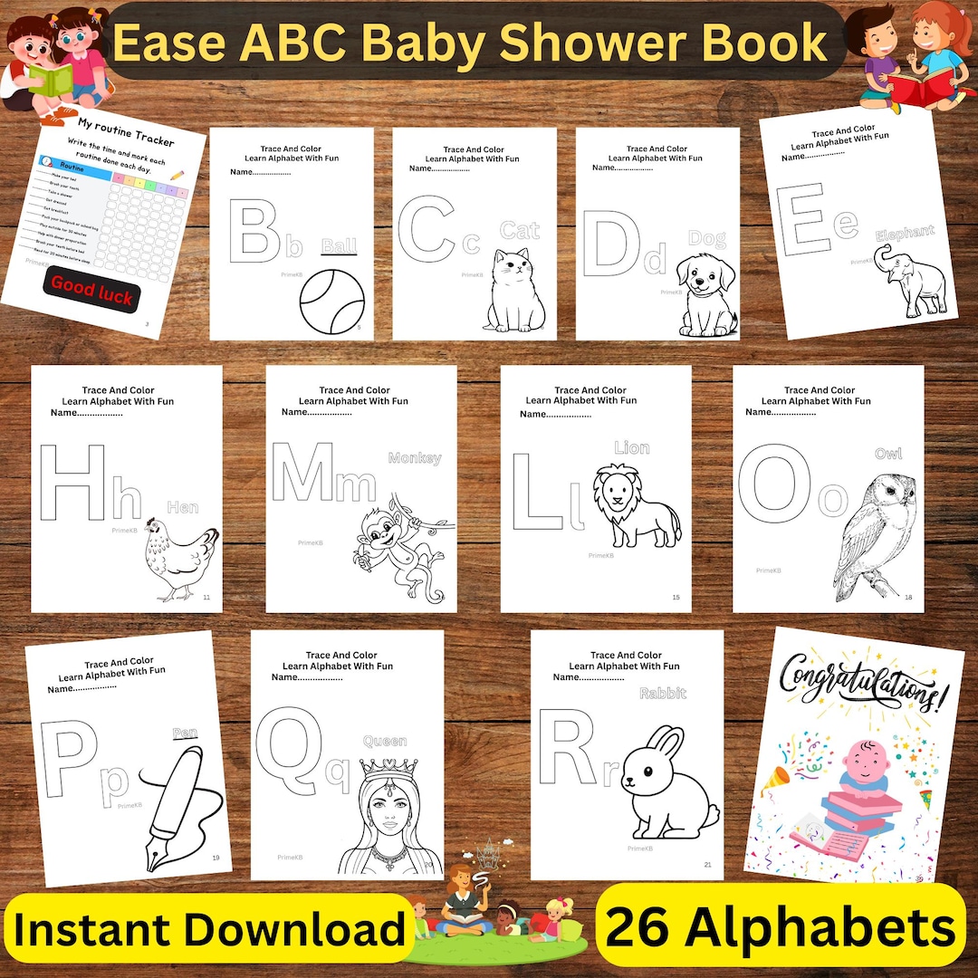 ABC Baby Shower Coloring Book: Printable Alphabet Pages (digital ...