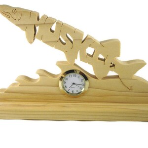 Muskie Fish Desk or Shelf Clock Handmade From Poplar Wood by Kevskrafts ...
