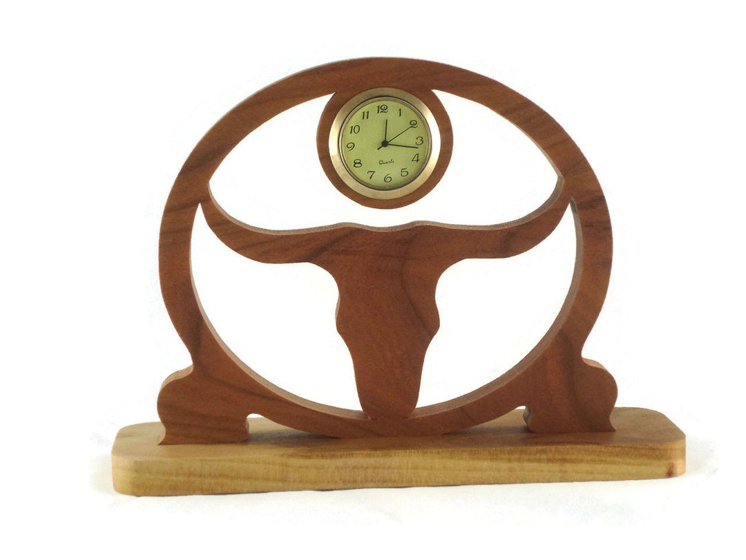 Texas Longhorn Desk Clock Handmade From Cherry Wood BN-4 - Etsy
