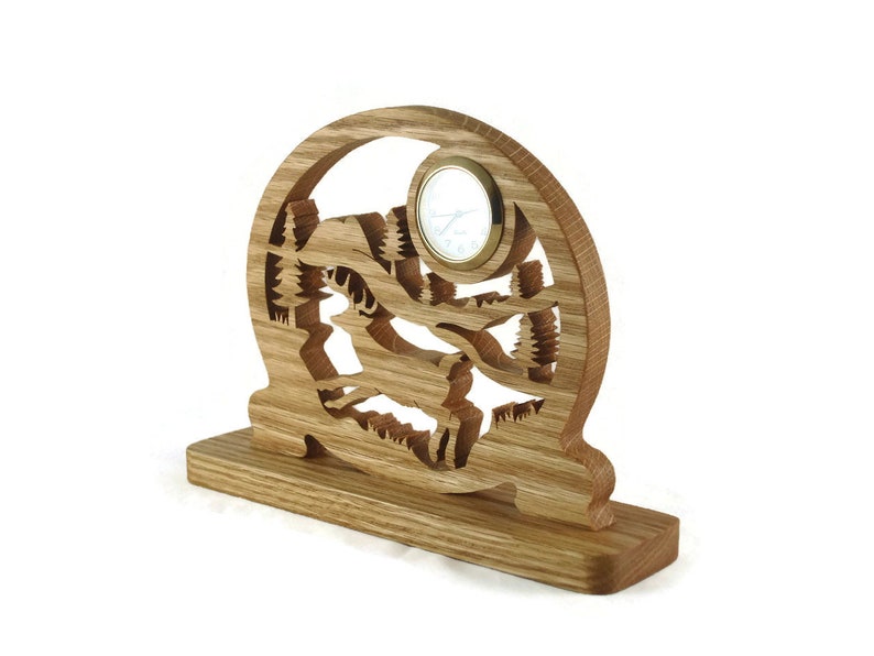 Deer Country Scene Desk Clock Handmade From Oak Wood by | Etsy