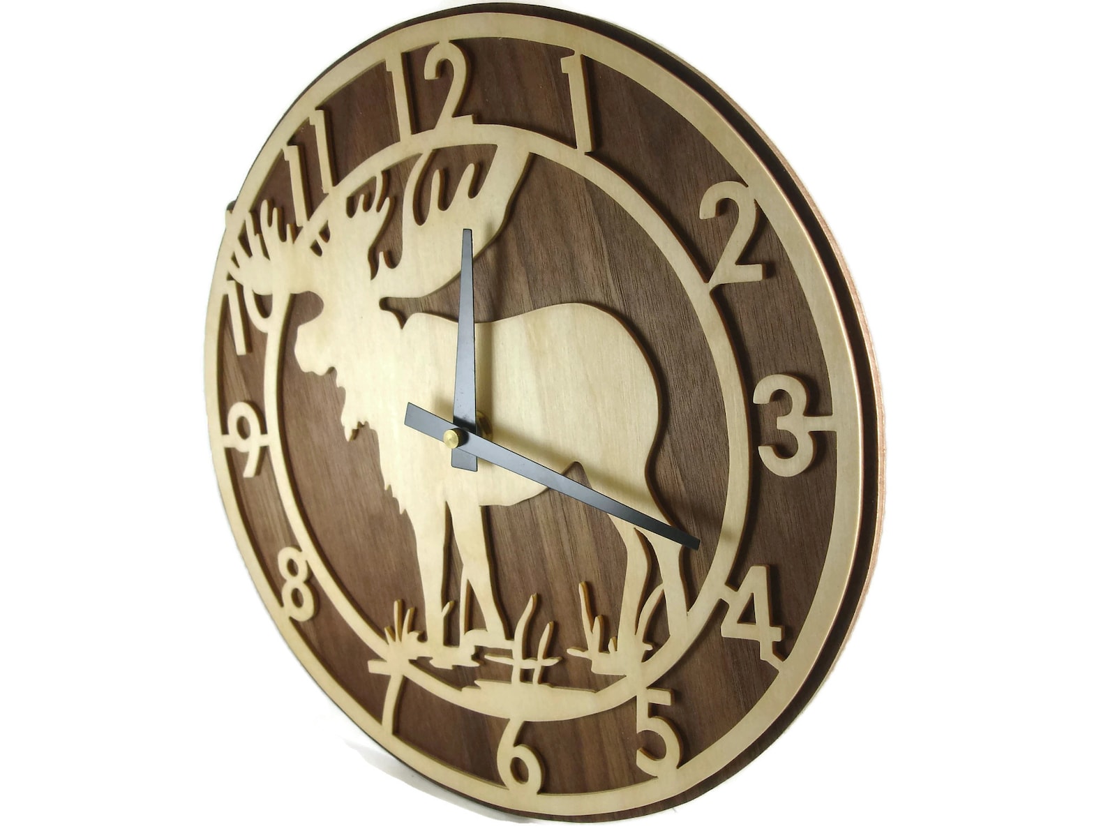 Moose Wall Hanging Clock With Quartz Movement Handmade From Birch and ...