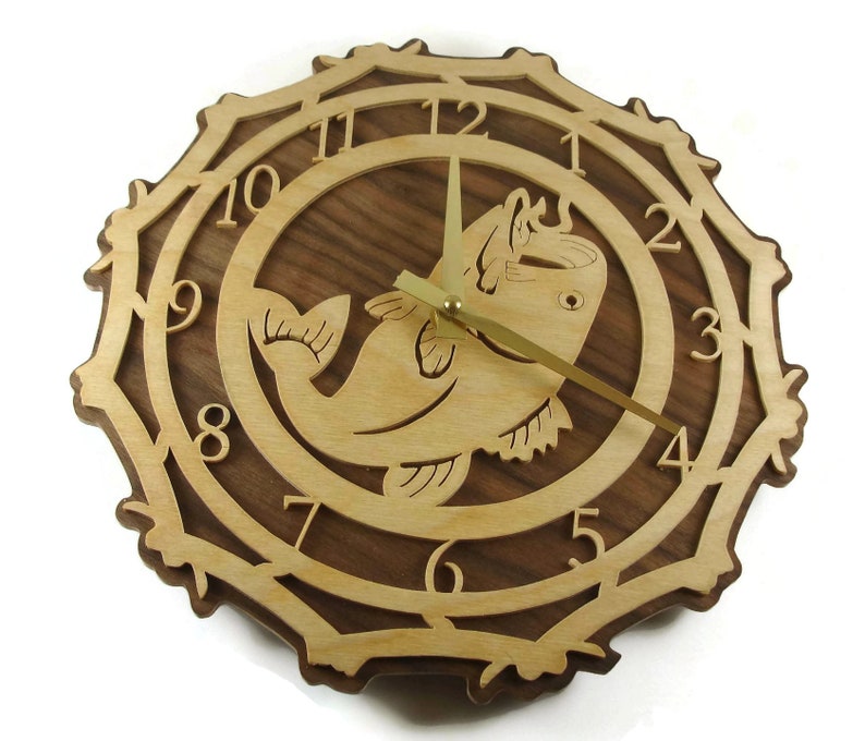 Bass Fish Fishing Wall Hanging Clock Handmade From Birch and - Etsy