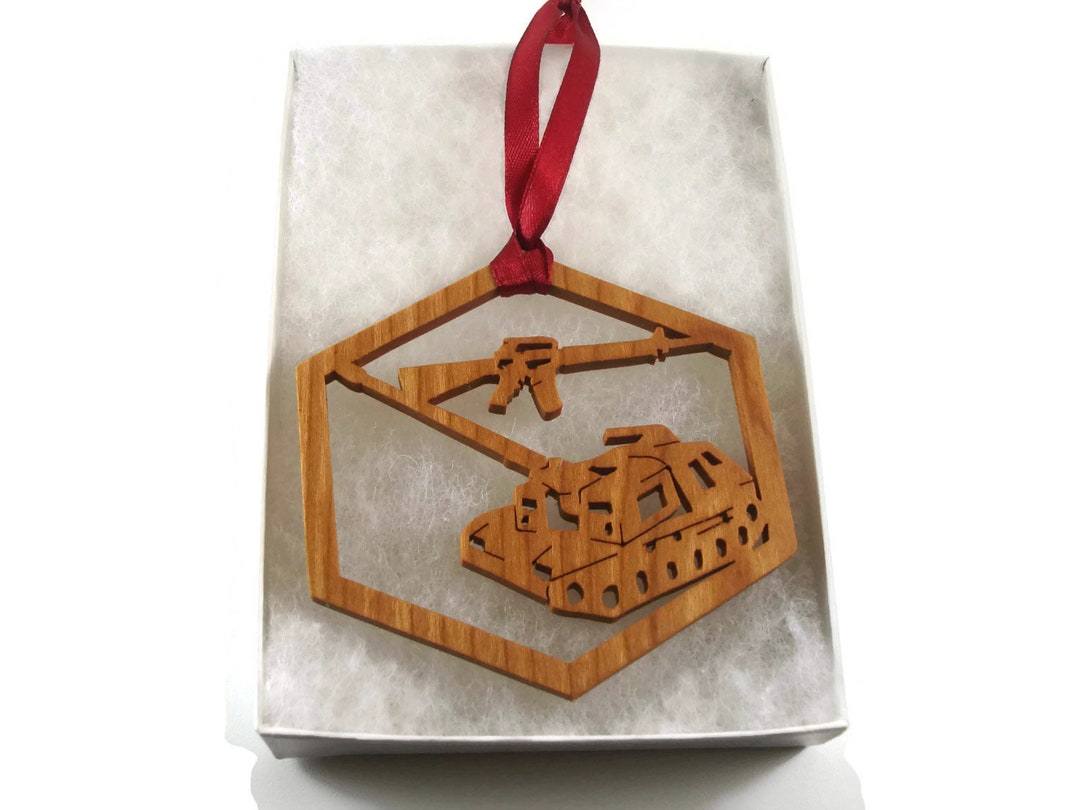 Military Tank and Machine Gun Christmas Ornament Handmade From Cherry ...