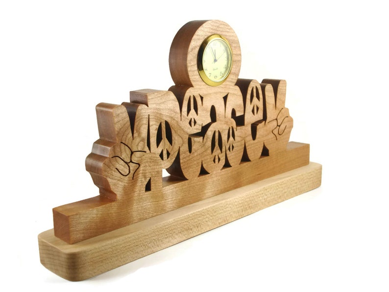 Peace Sign Desk or Shelf Clock Handmade From Maple Wood by Kevskrafts ...