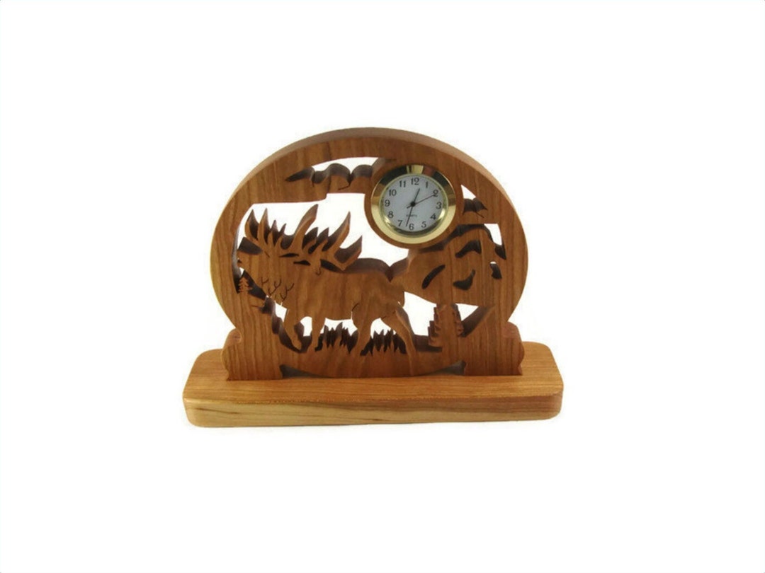 Moose Scene Desk or Shelf Quartz Clock Handmade From Cherry Wood by ...