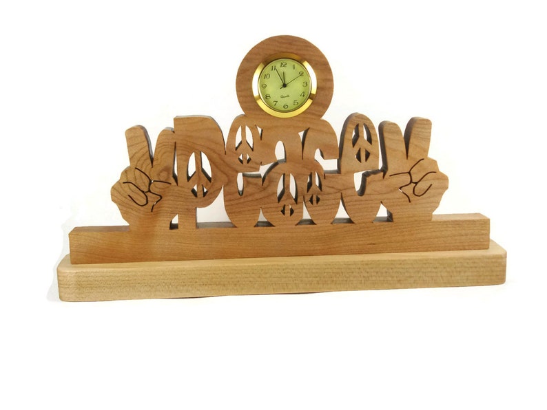 Peace Sign Desk or Shelf Clock Handmade From Maple Wood by Kevskrafts ...