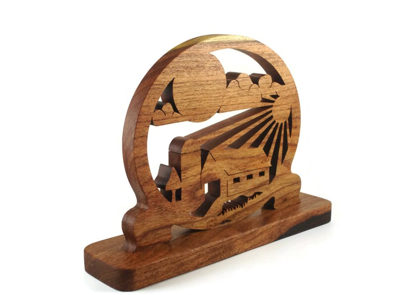 Farm Barnyard Scene Desk Clock Handmade From Cherry Wood by | Etsy