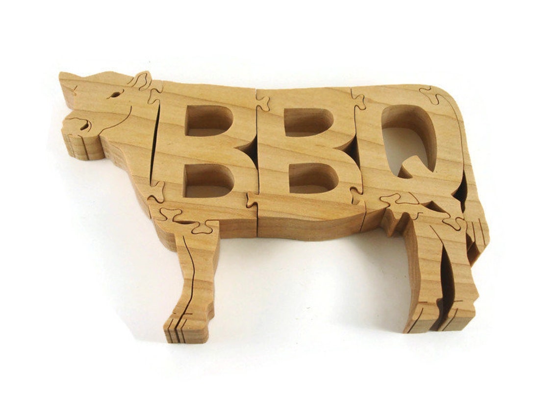 BBQ Cow Wooden Scroll Saw Puzzle Handmade by Kevskrafts - Etsy