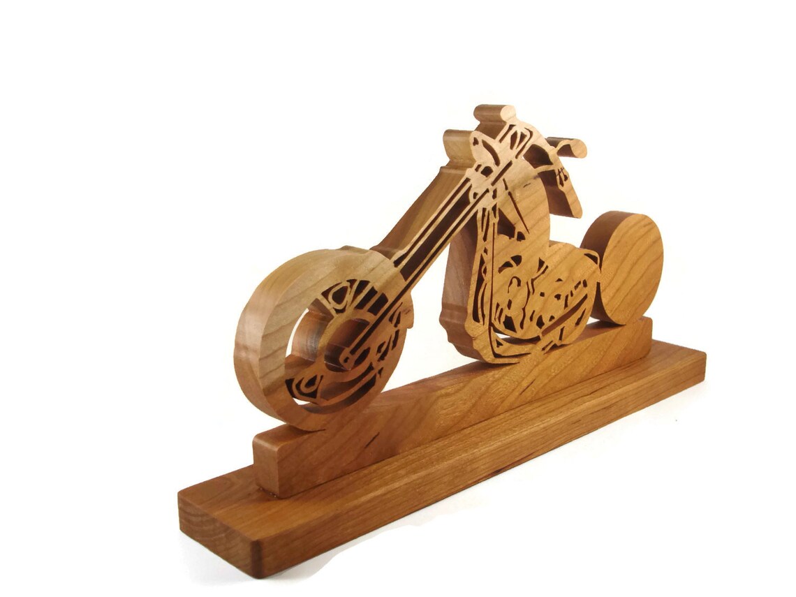 Motorcycle Chopper Bike Desk Clock Handmade From Cherry Wood | Etsy