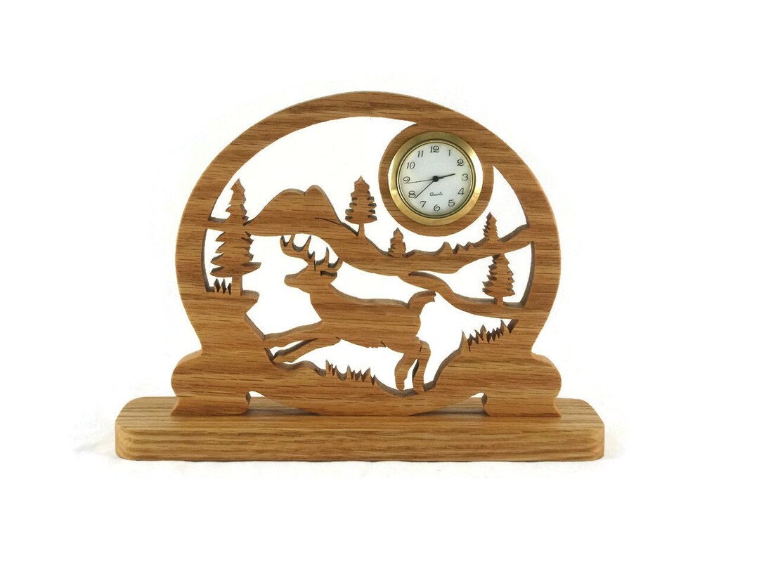 Deer Country Scene Desk Clock Handmade From Oak Wood by Kevskrafts - Etsy