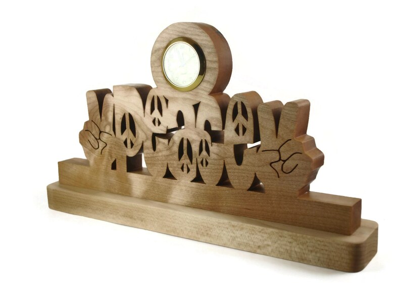 Peace Sign Desk or Shelf Clock Handmade From Maple Wood by Kevskrafts ...