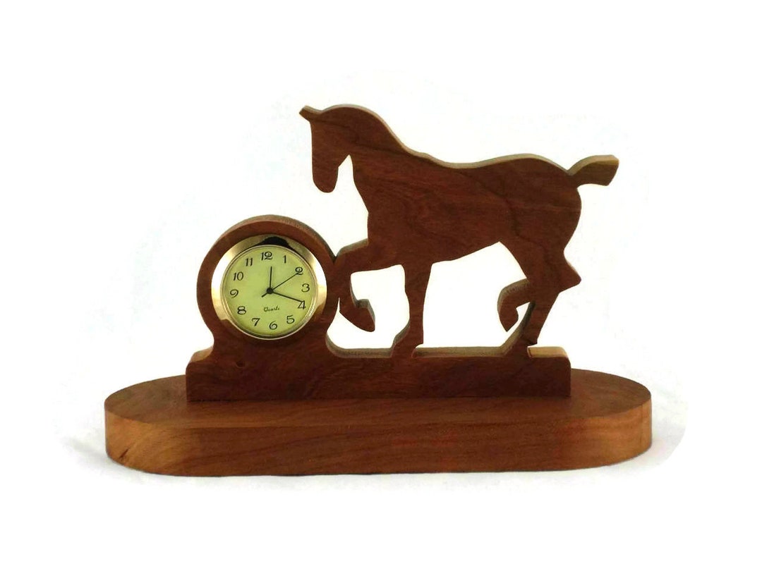 Prancing Horse Desk or Shelf Clock Handmade From Cherry Wood, Horse ...