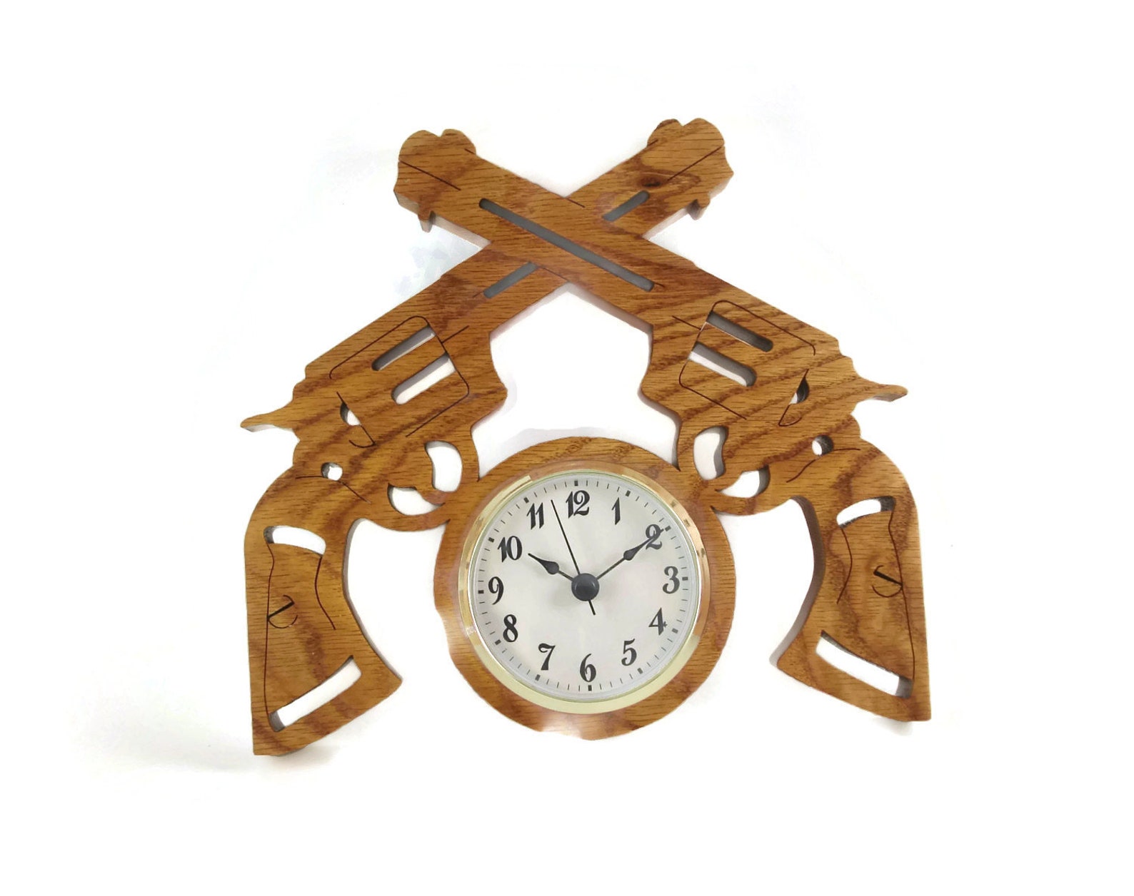 Six Shot Revolver Pistol Wall Hanging Clock Handmade From Oak Wood by ...