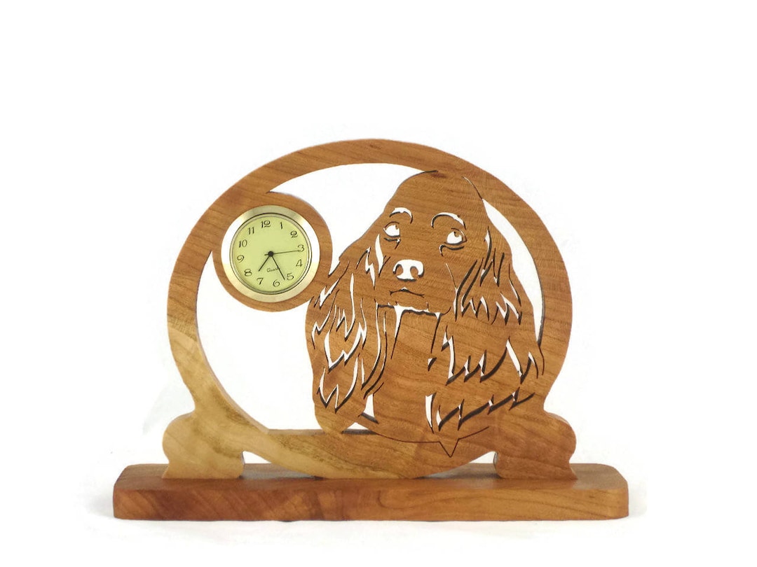 Cocker Spaniel Dog Desk Clock Handmade From Cherry Wood 1-7/16 Quartz ...