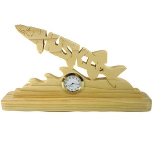 Muskie Fish Desk or Shelf Clock Handmade From Poplar Wood by Kevskrafts ...