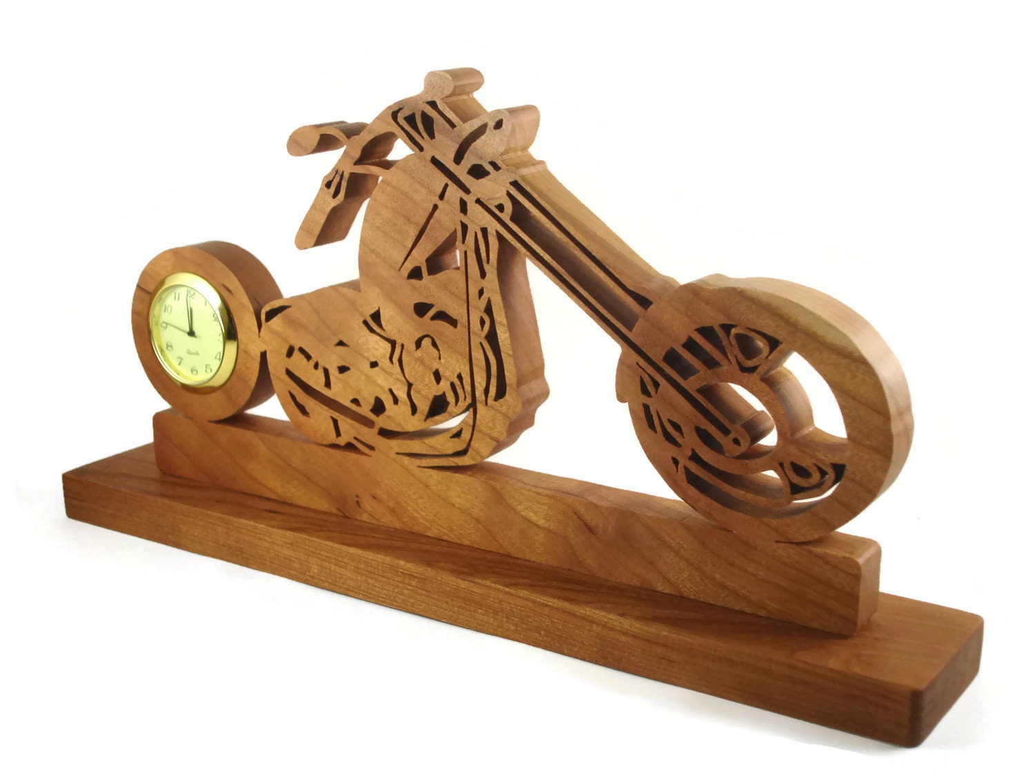 Motorcycle Chopper Bike Desk Clock Handmade From Cherry Wood | Etsy