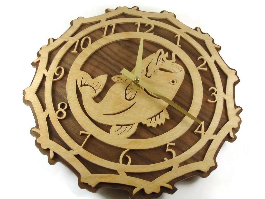 Bass Fish Fishing Wall Hanging Clock Handmade From Birch and - Etsy