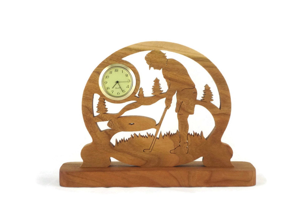 Female Golf Scene Desk Clock Handmade From Cherry Wood | Etsy