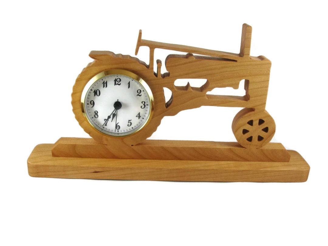 Antique Style Farm Tractor Desk / Shelf Clock Handmade From Cherry Wood ...