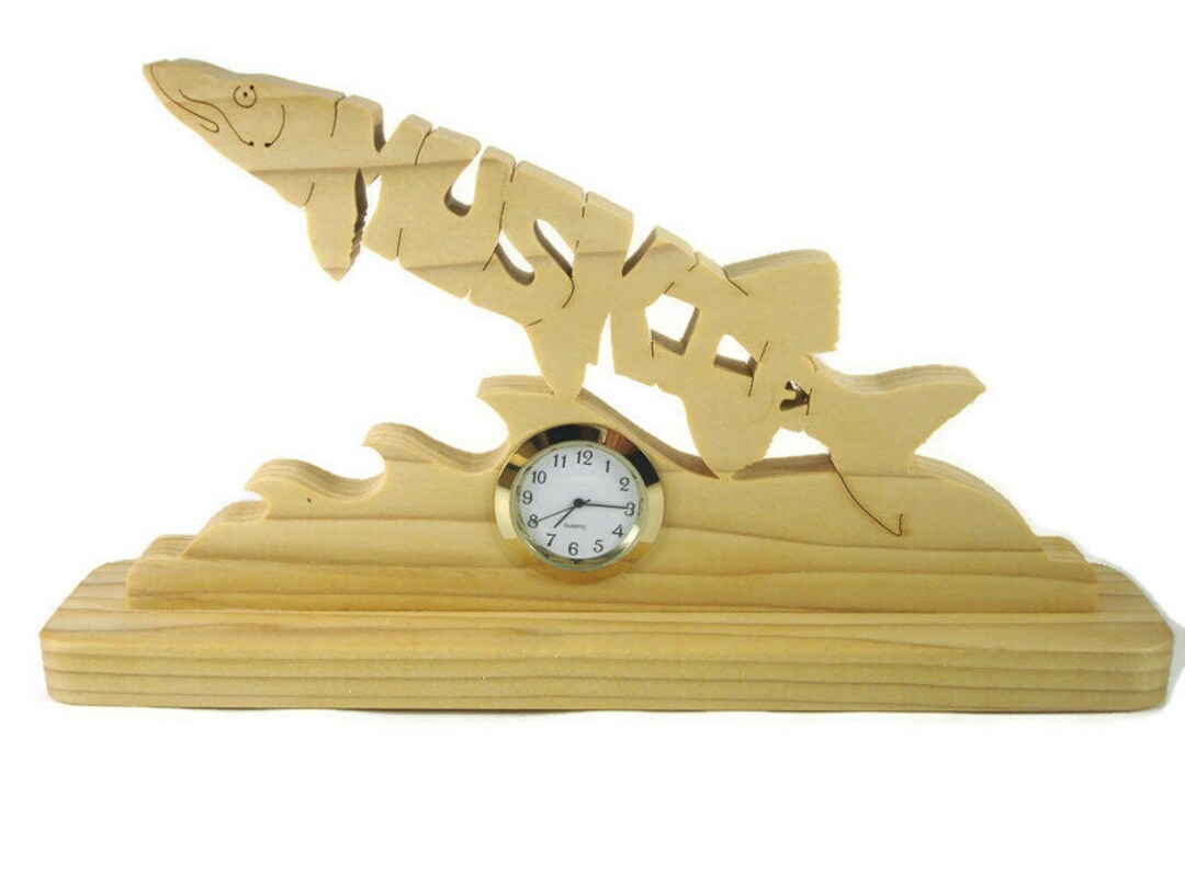 Muskie Fish Desk or Shelf Clock Handmade From Poplar Wood by - Etsy