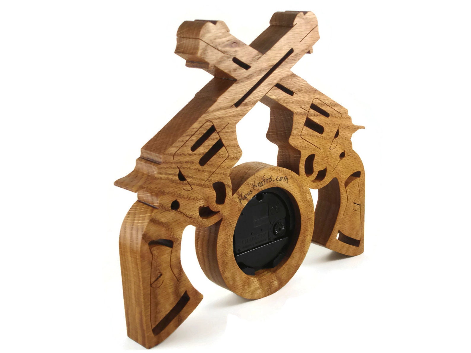 Six Shot Revolver Pistol Wall Hanging Clock Handmade From Oak Wood by ...