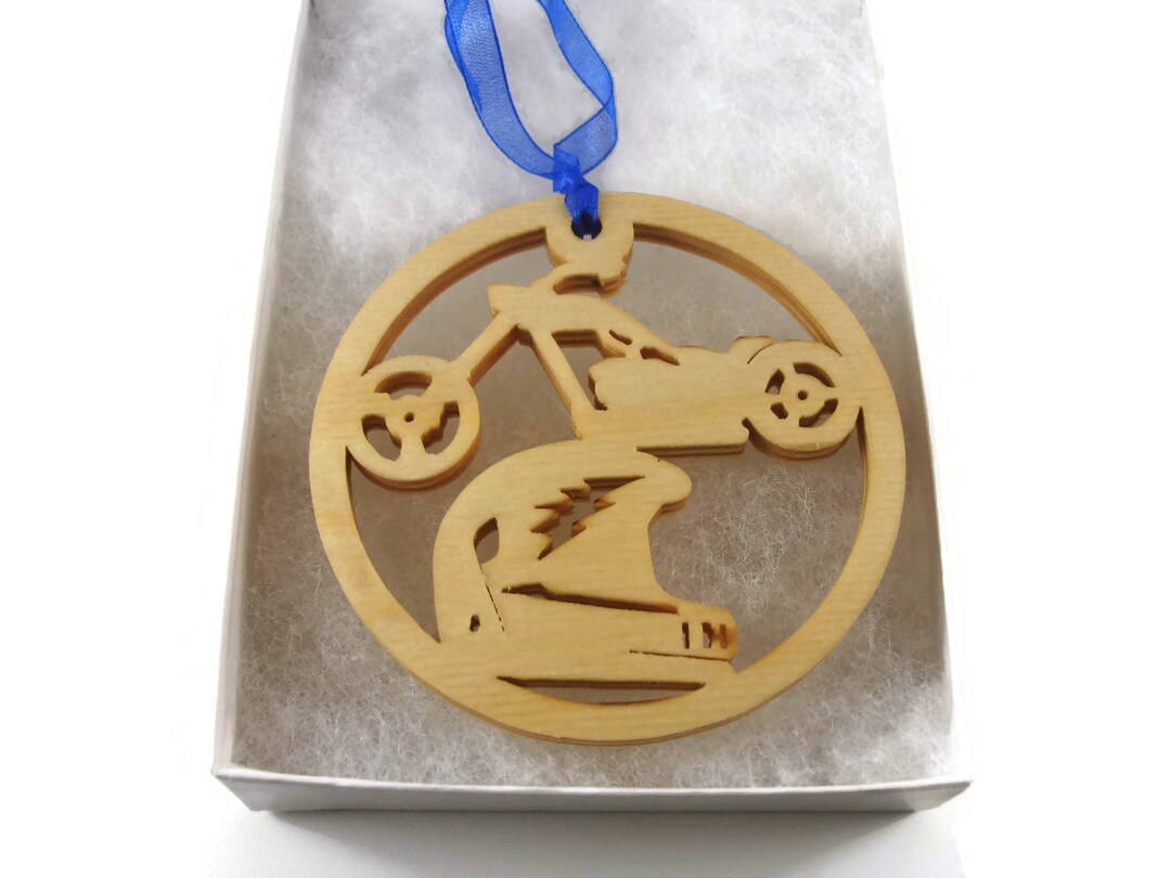 Chopper Bike and Motorcycle Helmet Christmas Ornament Handmade From ...