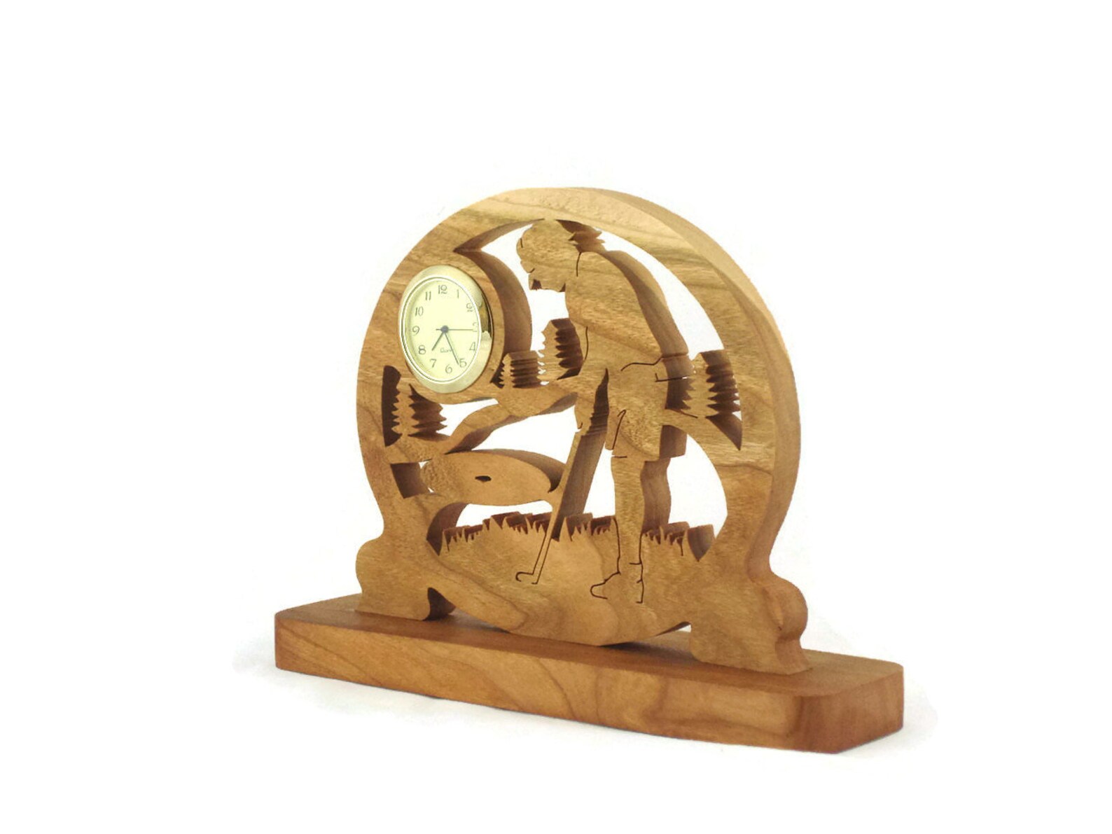 Female Golf Scene Desk Clock Handmade From Cherry Wood | Etsy
